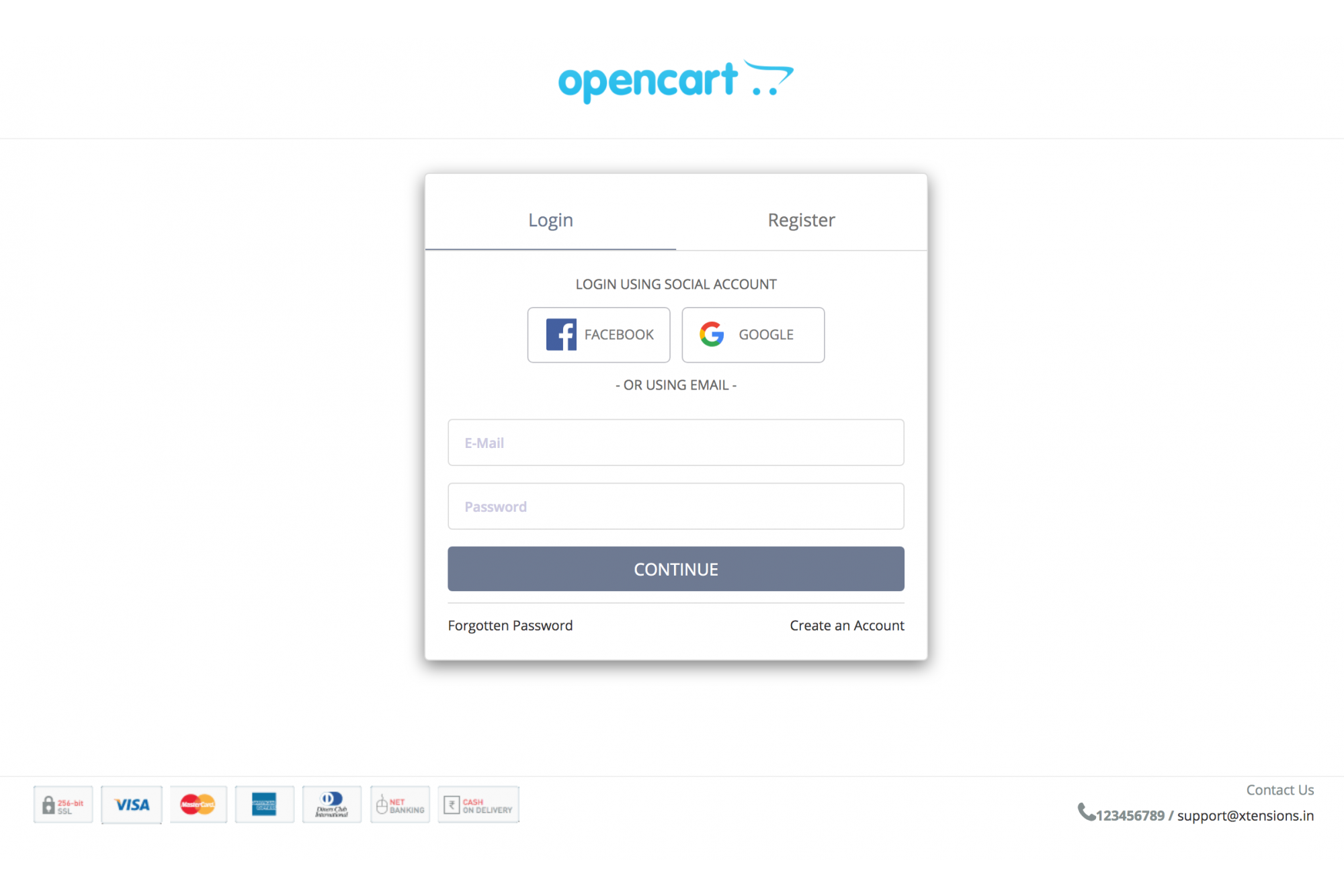 Clean Login and Register Pages Module For Opencart