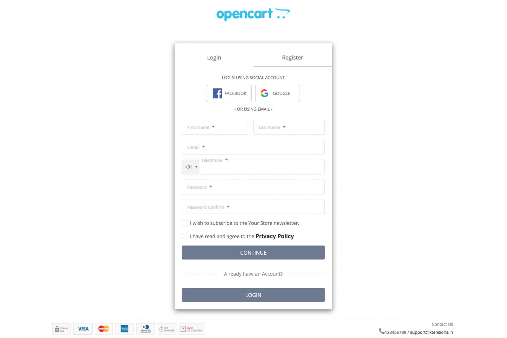 Clean Login and Register Pages Module For Opencart
